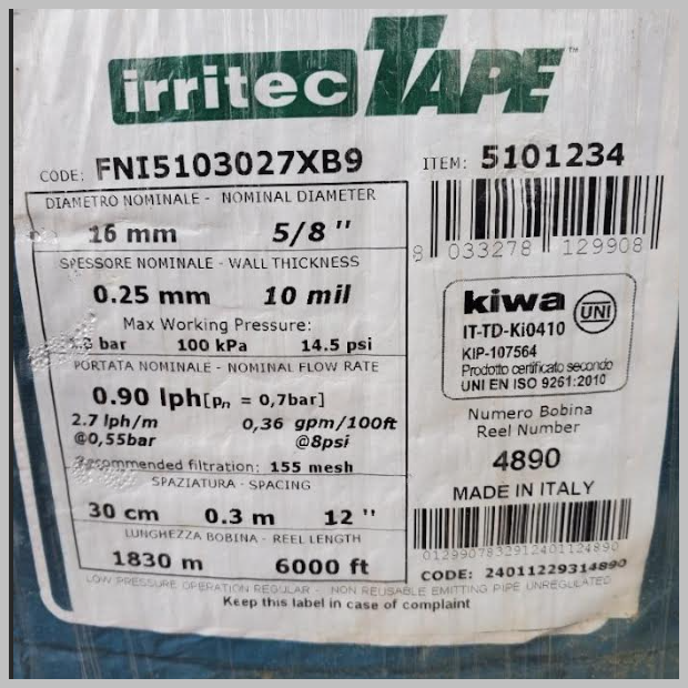 Drip Tape Irritec 510-12-360 6000 – Agcare Products