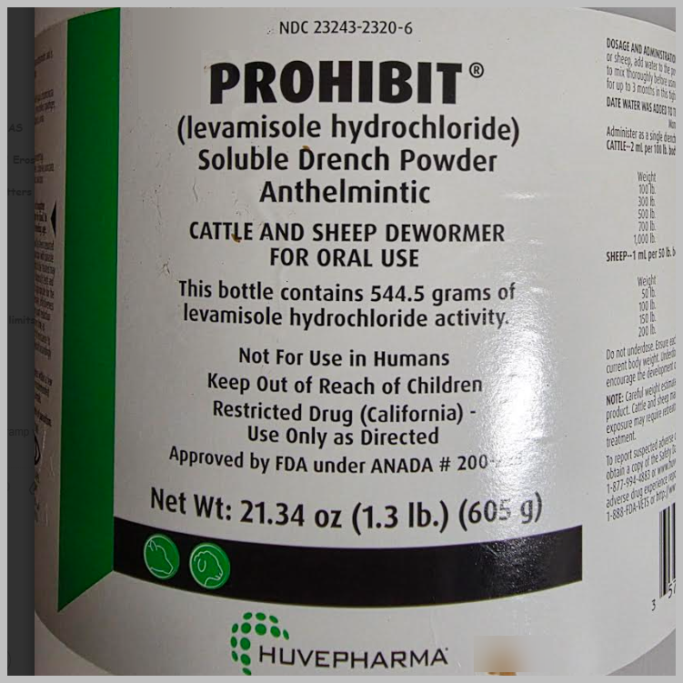 Prohibit Soluble Drench Powder 605 Grams Levamisole Special Order by R ...