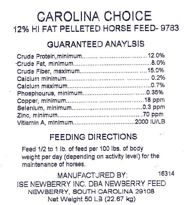 12% Hi Fat Pelleted Horse Feed 8% Special Order by Request 3 ton minim ...